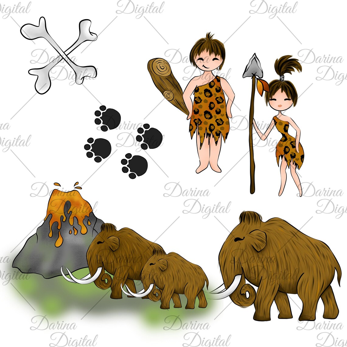 Caveman Clipart Prehistoric Clipart Stone Age Illustration - Etsy