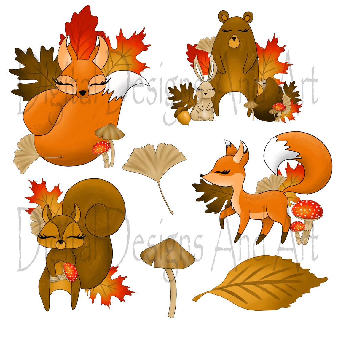 Autumn Animals Clipart Animals Clipart Watercolor Clipart - Etsy
