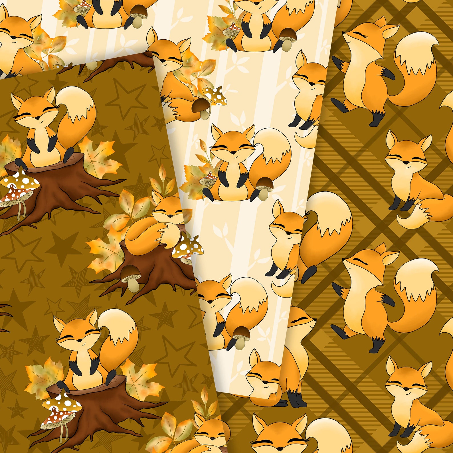 Fox Digital Paper Fox Patterns Autumn Paper Fabric Design | Etsy