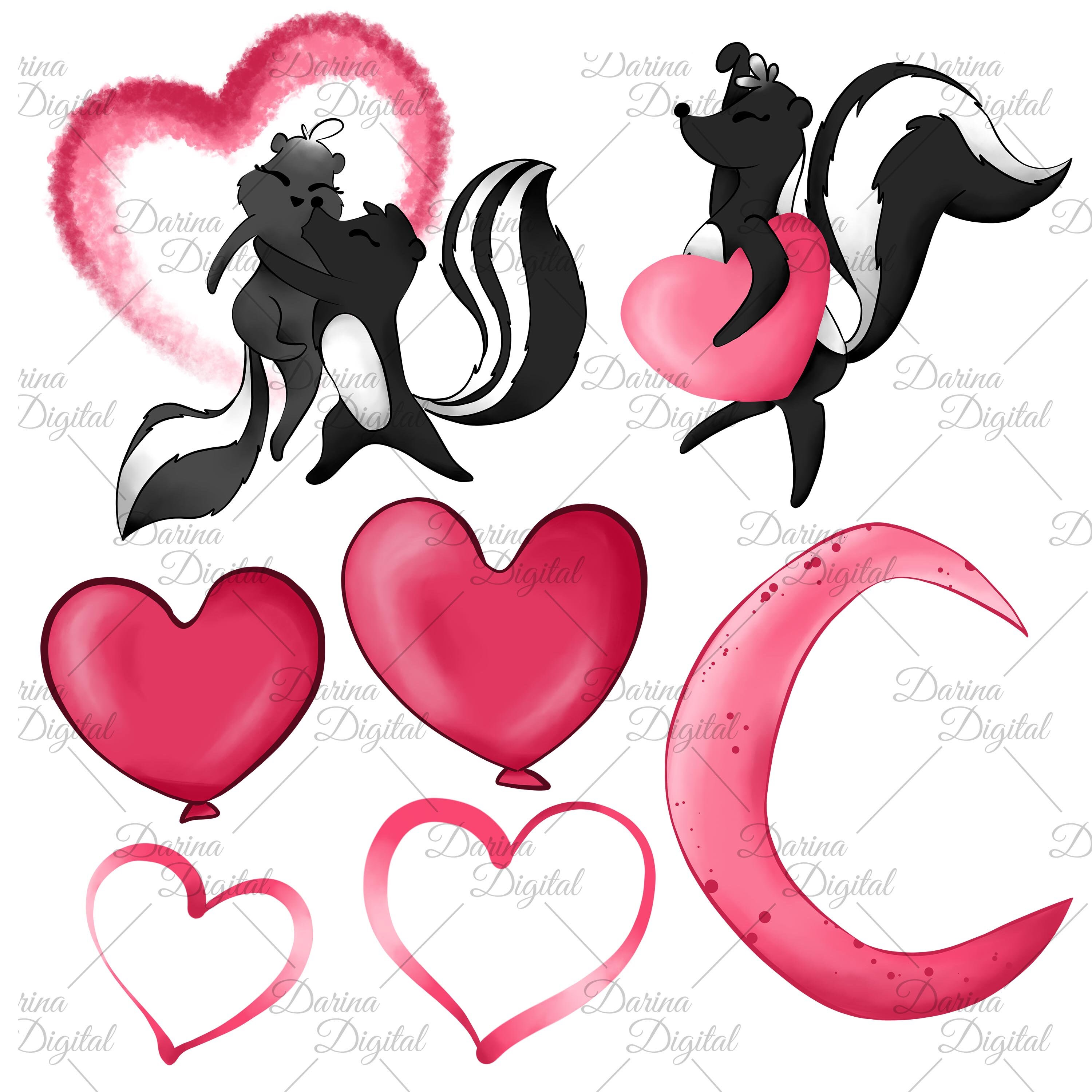 Love Clipart, Valentines Day, Skunk Clipart, Love Stinks Clipart, Heart ...