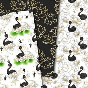 Wild Swans Paper, Swan Seamless Pattern, Black Swan Pattern, White Swan ...