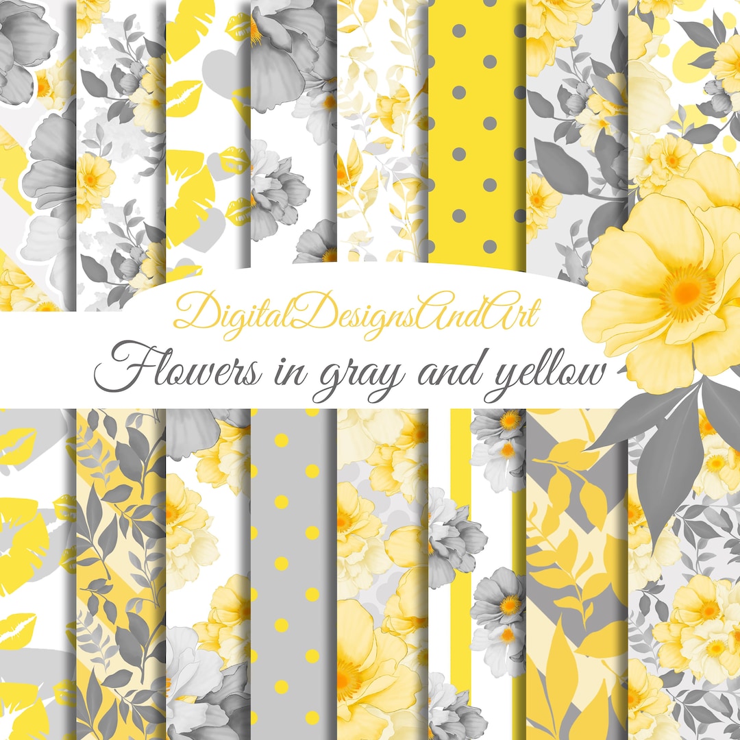 Floral Digital Paper Pack, Yellow Flower Papers, Digital Background ...