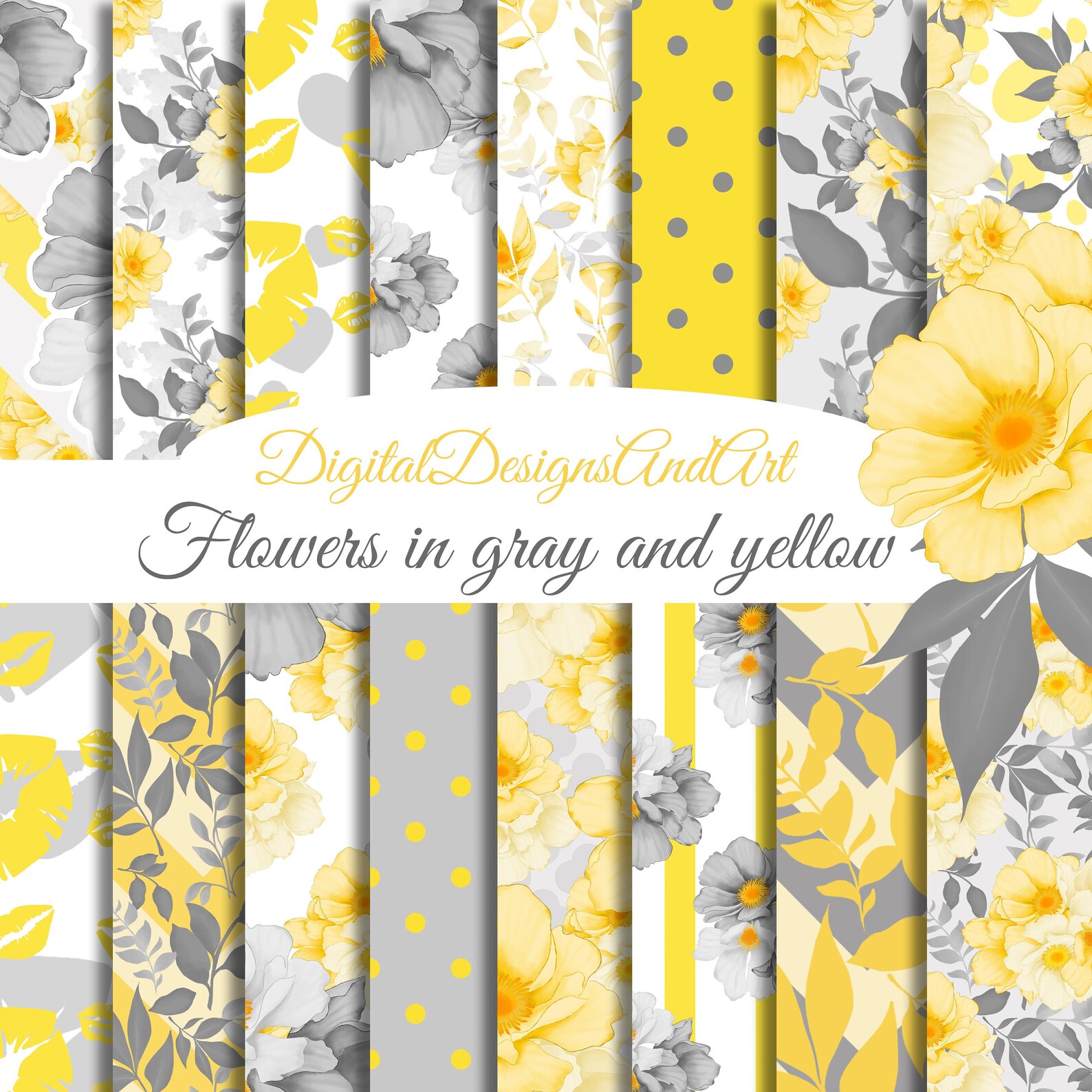 Floral Digital Paper Pack Yellow Flower Papers Digital - Etsy