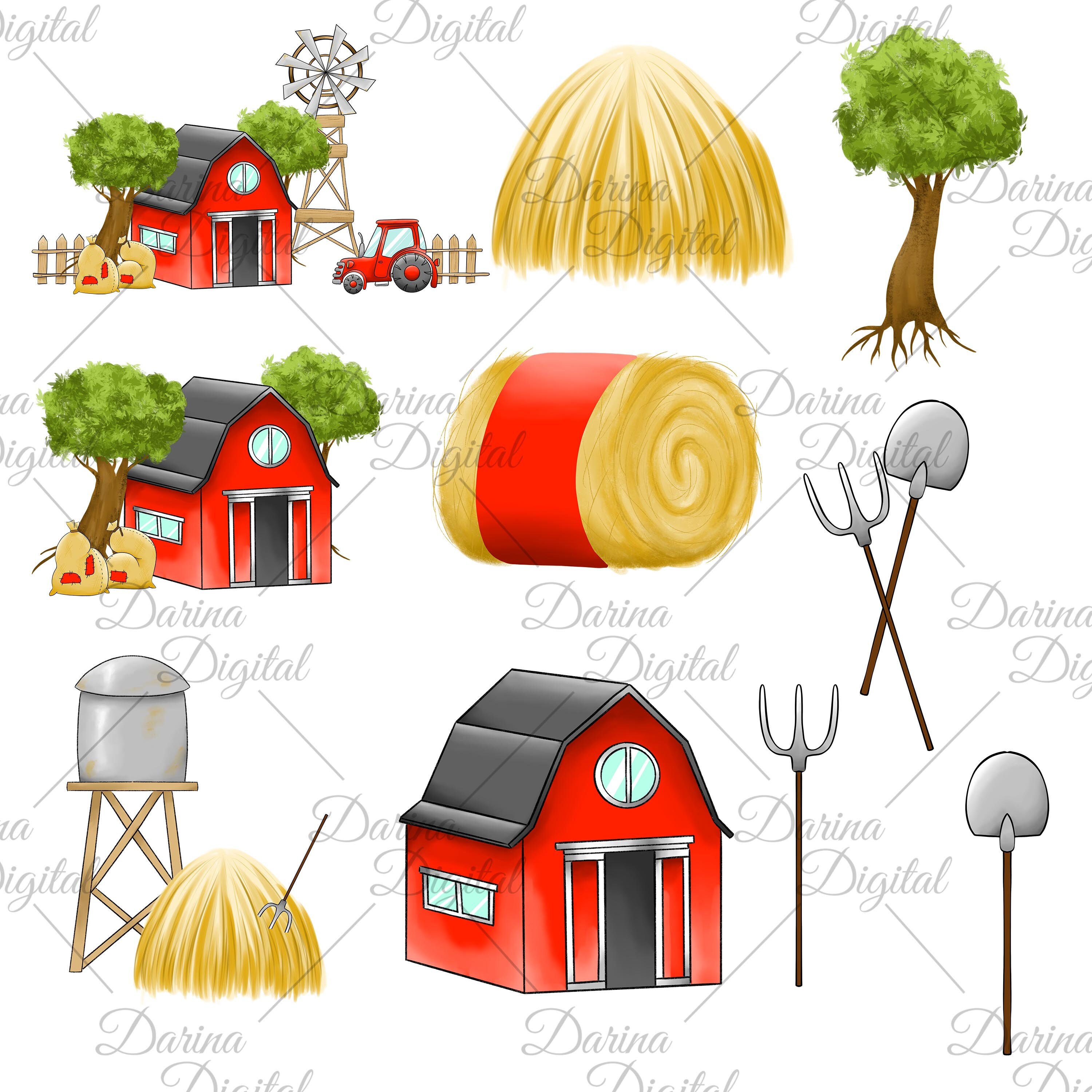 Farm house clipart Farm clipart Watercolor country clipart | Etsy