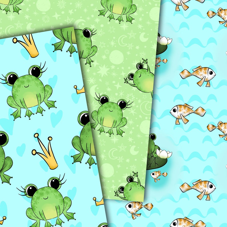 Frog Seamless Pattern, Frog Digital Paper, Cute Frogs Paper, Swamp ...