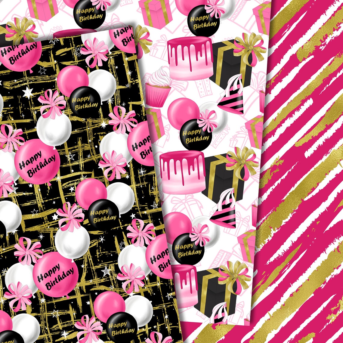 Birthday Digital Paper, Happy Birthday Pattern, Cake Paper, Planner ...