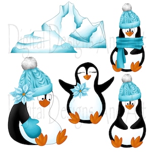 Penguins Clipart, Penguin Illustration, Handpainted Clipart, Winter ...