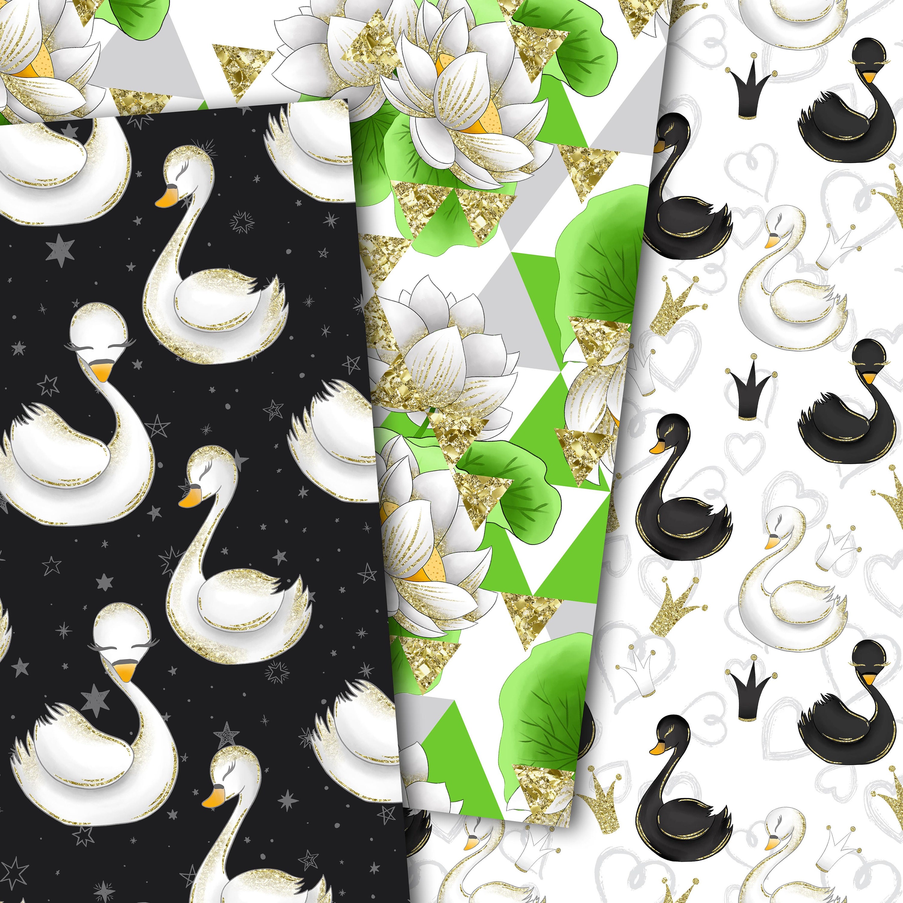 Wild swans paper Swan seamless pattern Black swan pattern | Etsy