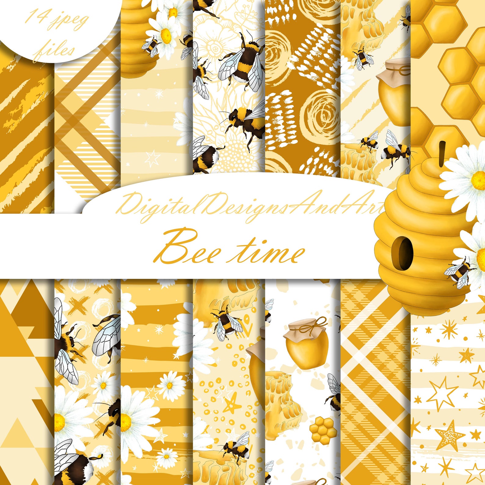Bee Digital Paper Bees Seamless Pattern Handpainted Bee - Etsy