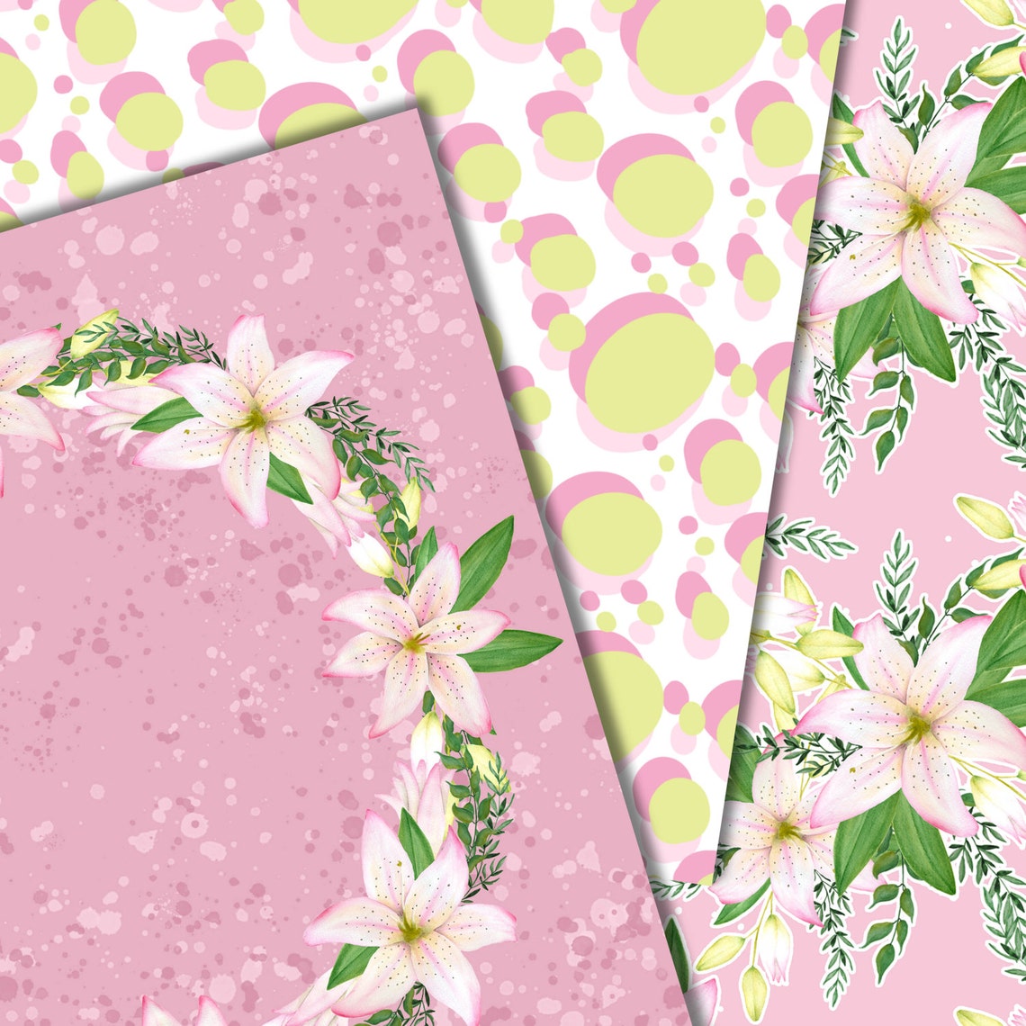 Lily Digital Paper Lilium Patterns Floral Papers Pack - Etsy