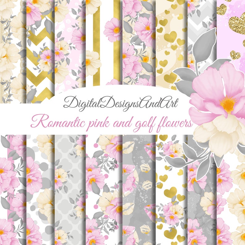 Floral digital paper pack Romantic flowers paper Scrapbook | Etsy