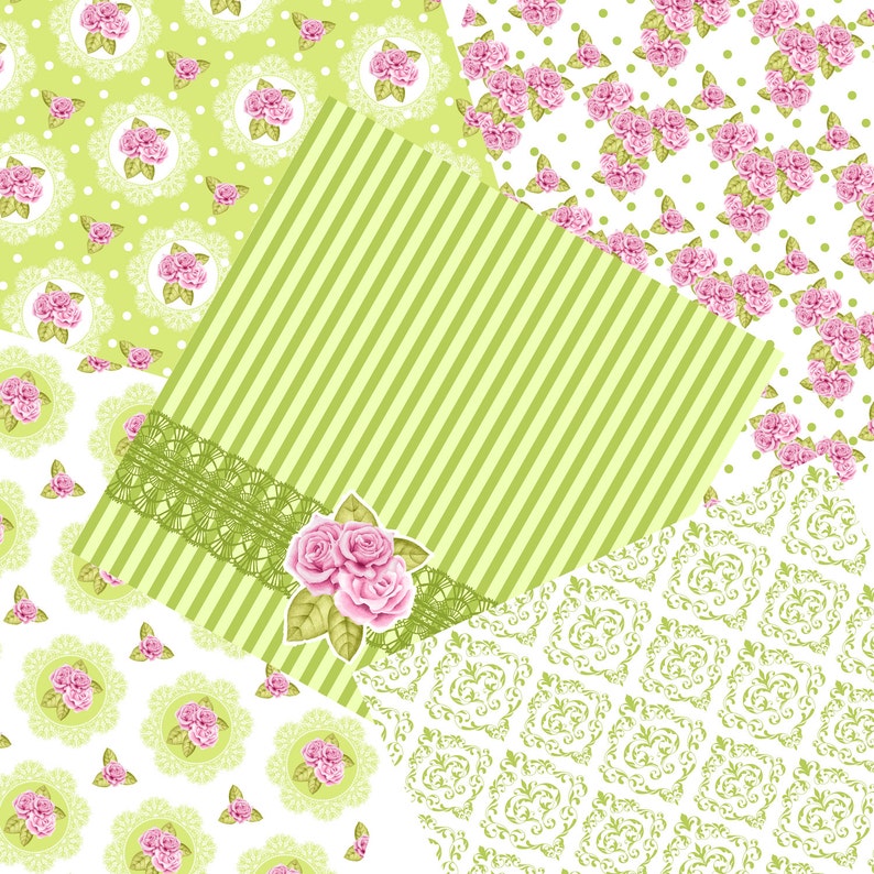 Green Rose Digital Paper Rose Digital Paper Floral Papers - Etsy
