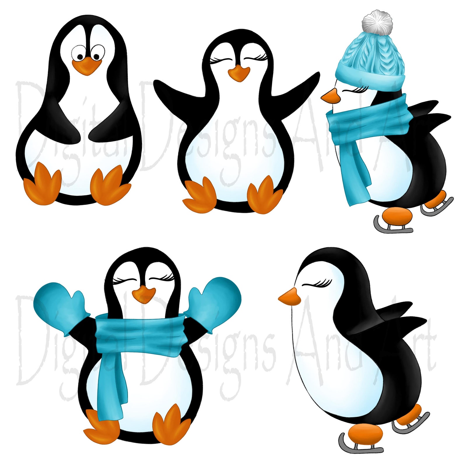 Penguins Clipart Penguin Illustration Handpainted Clipart | Etsy