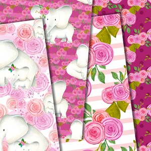 Elephant Digital Paper, Baby Papers Pack, Baby & Mama Elephant Patterns ...