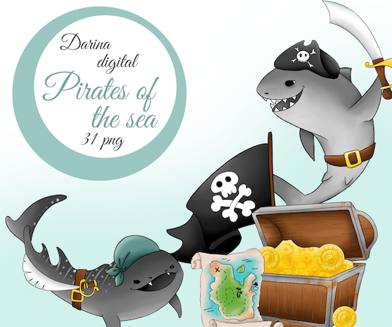 Pirate Clipart Shark Clipart Shark Illustration Sea | Etsy