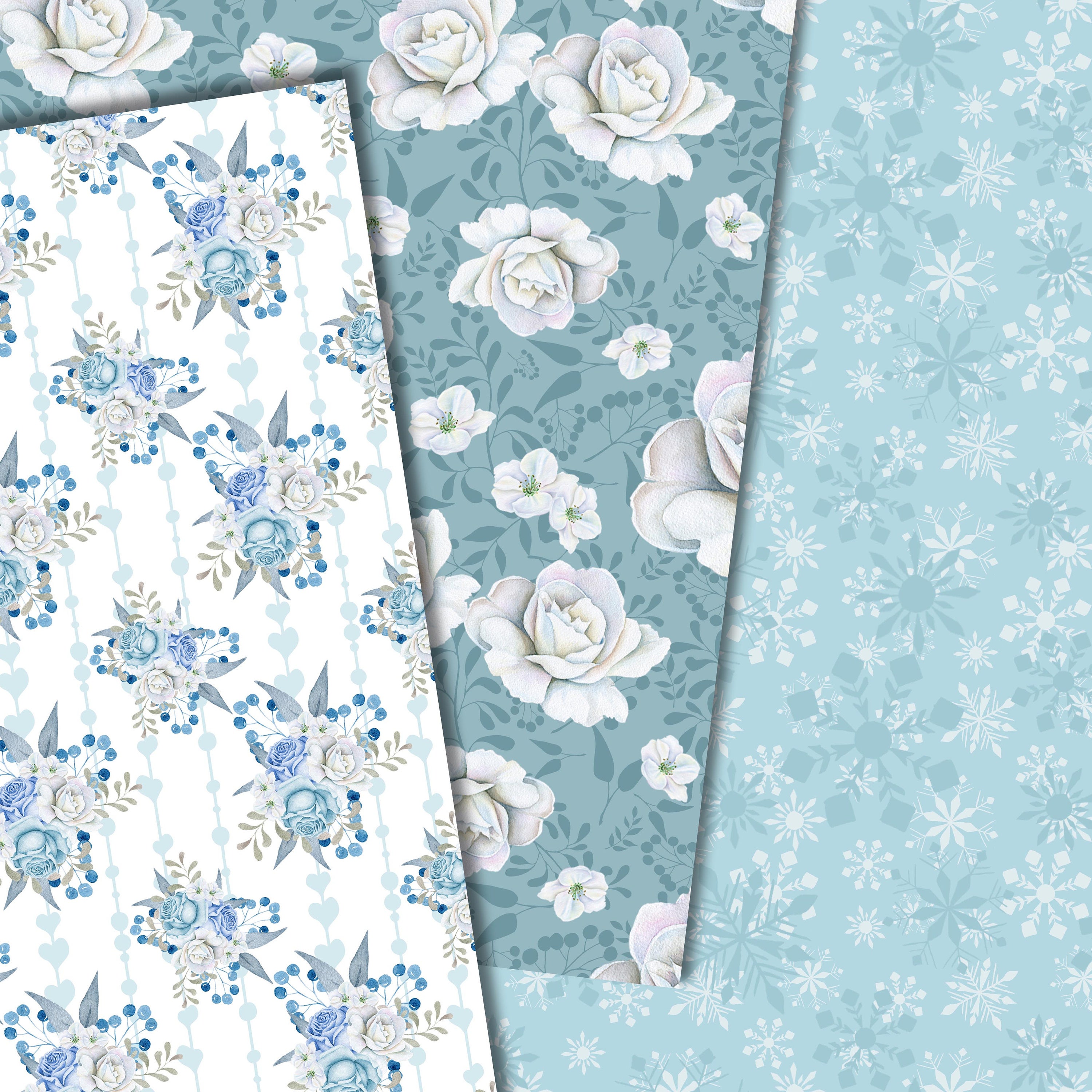 Winter Digital Paper Floral Seamless Paper Flower Patterns - Etsy