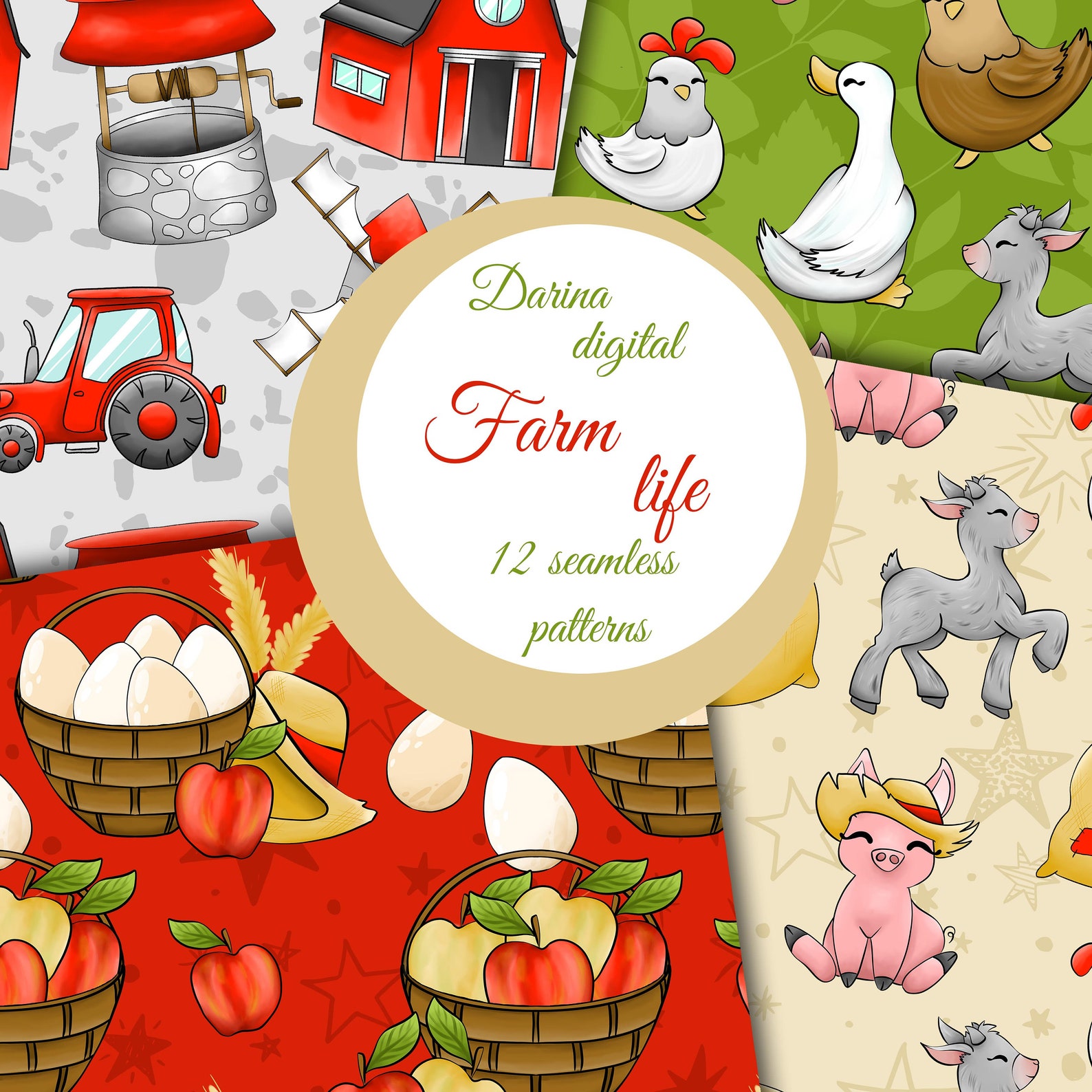 Farm Digital Paper Farm Pattern Country Paper Ranch Paper - Etsy