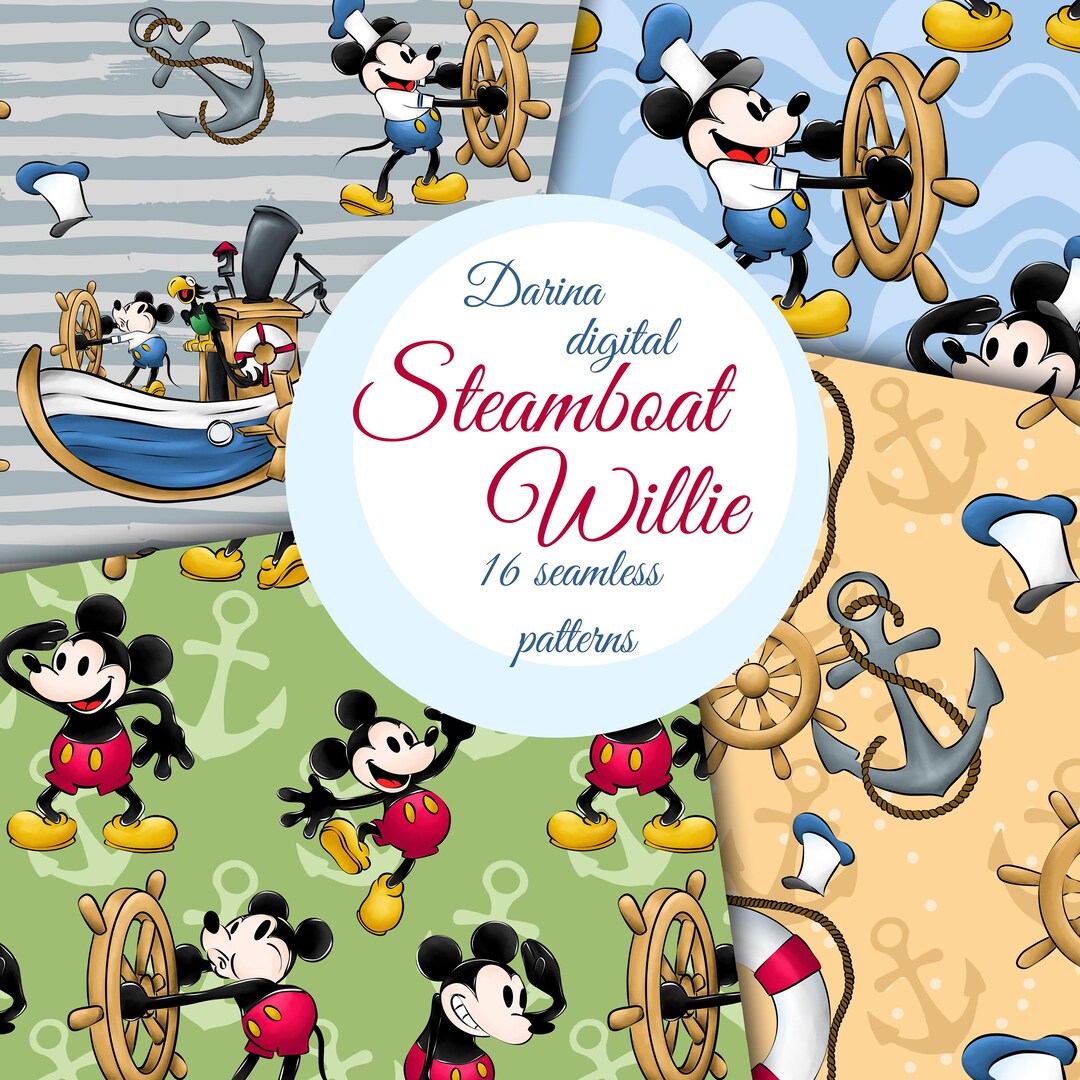 Steamboat Willie Seamless Digital Paper, Mickey Pattern, Navy Digital ...