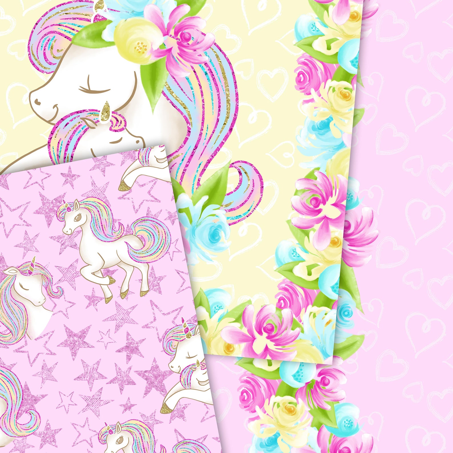 Unicorn Digital Paper Unicorns Patterns Colorful Unicorns - Etsy