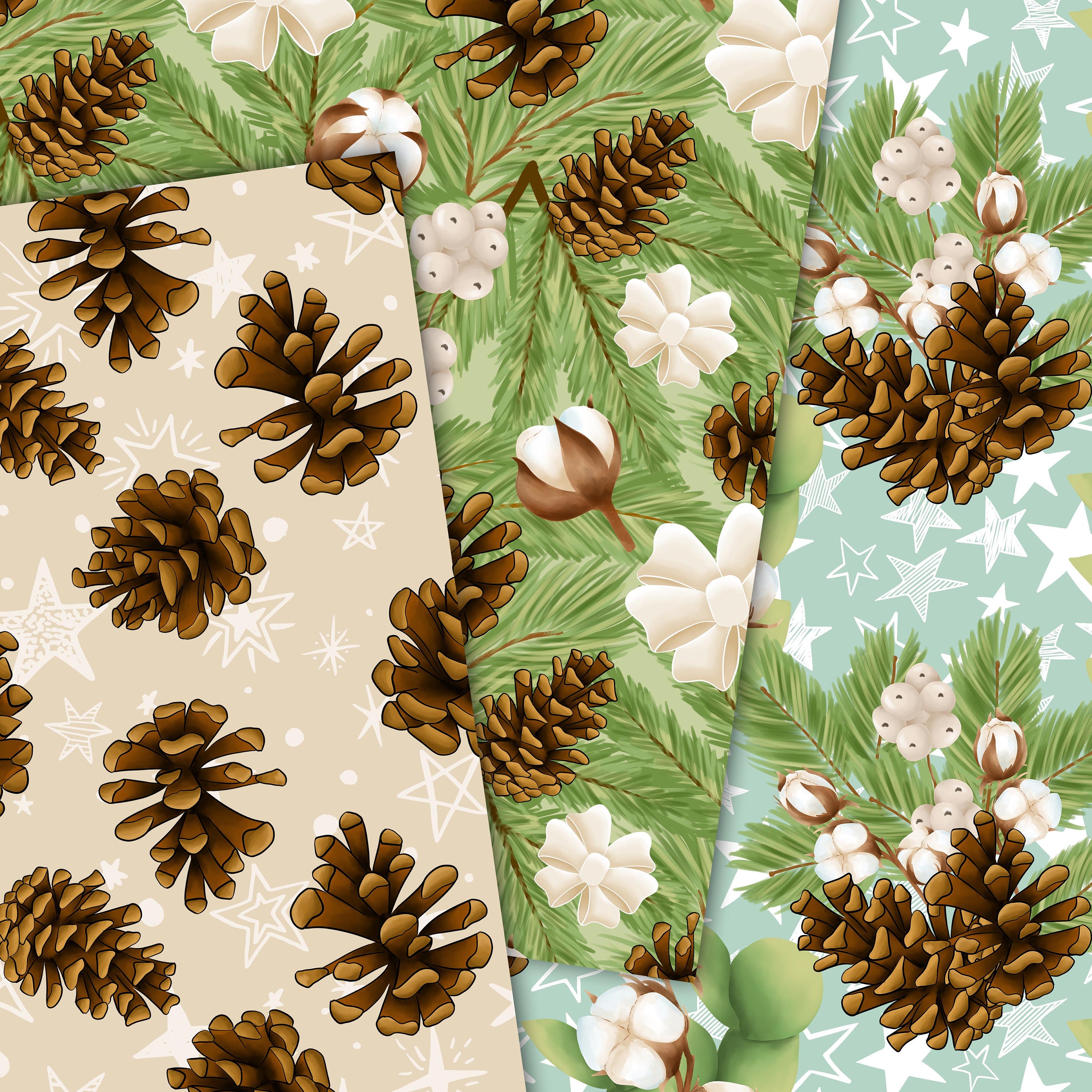 Winter Digital Paper Pine Digital Paper Pine Cone Paper | Etsy