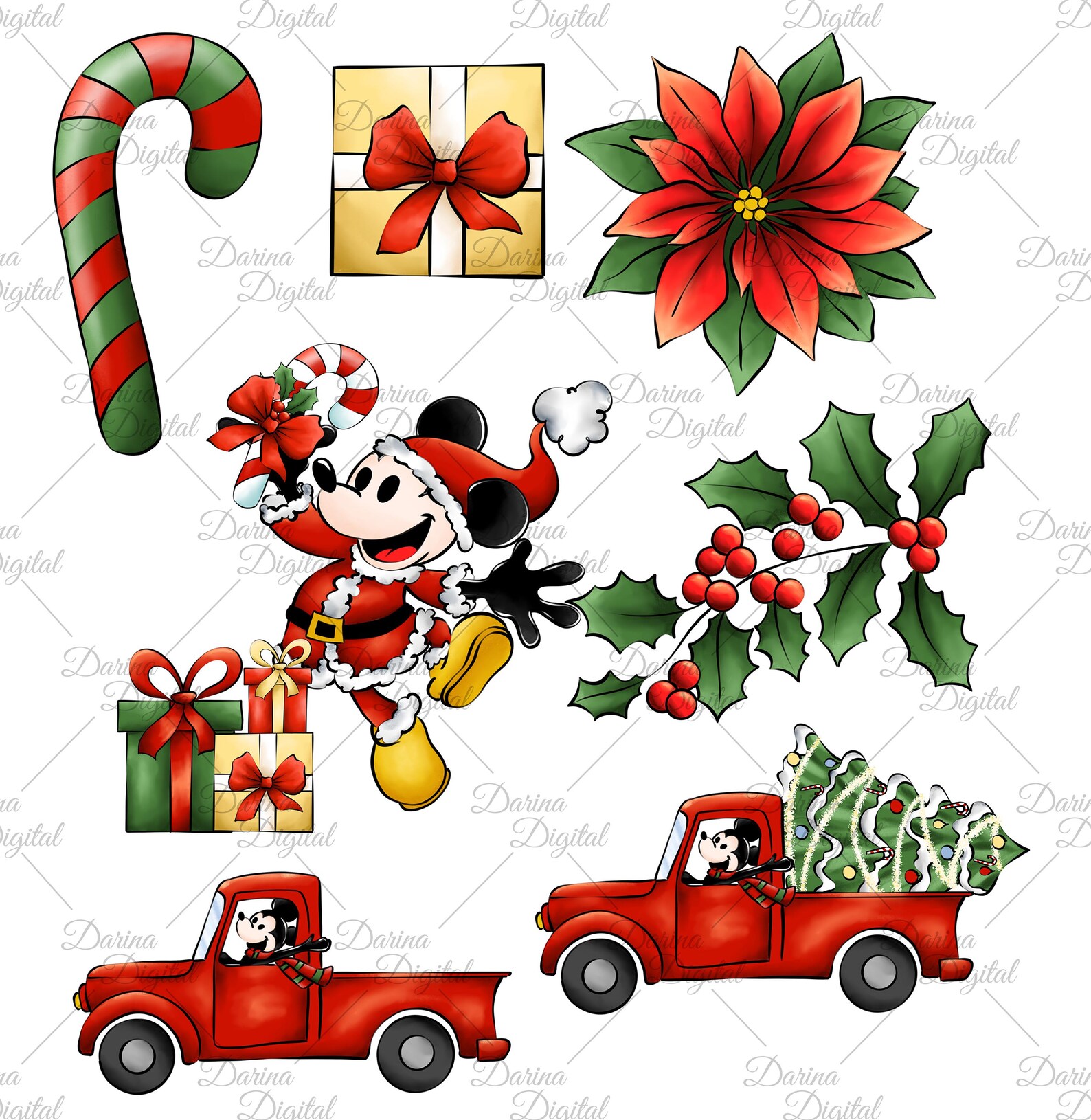 Christmas Willie Clipart, Mouse Clipart, Xmas Clipart, Watercolor ...
