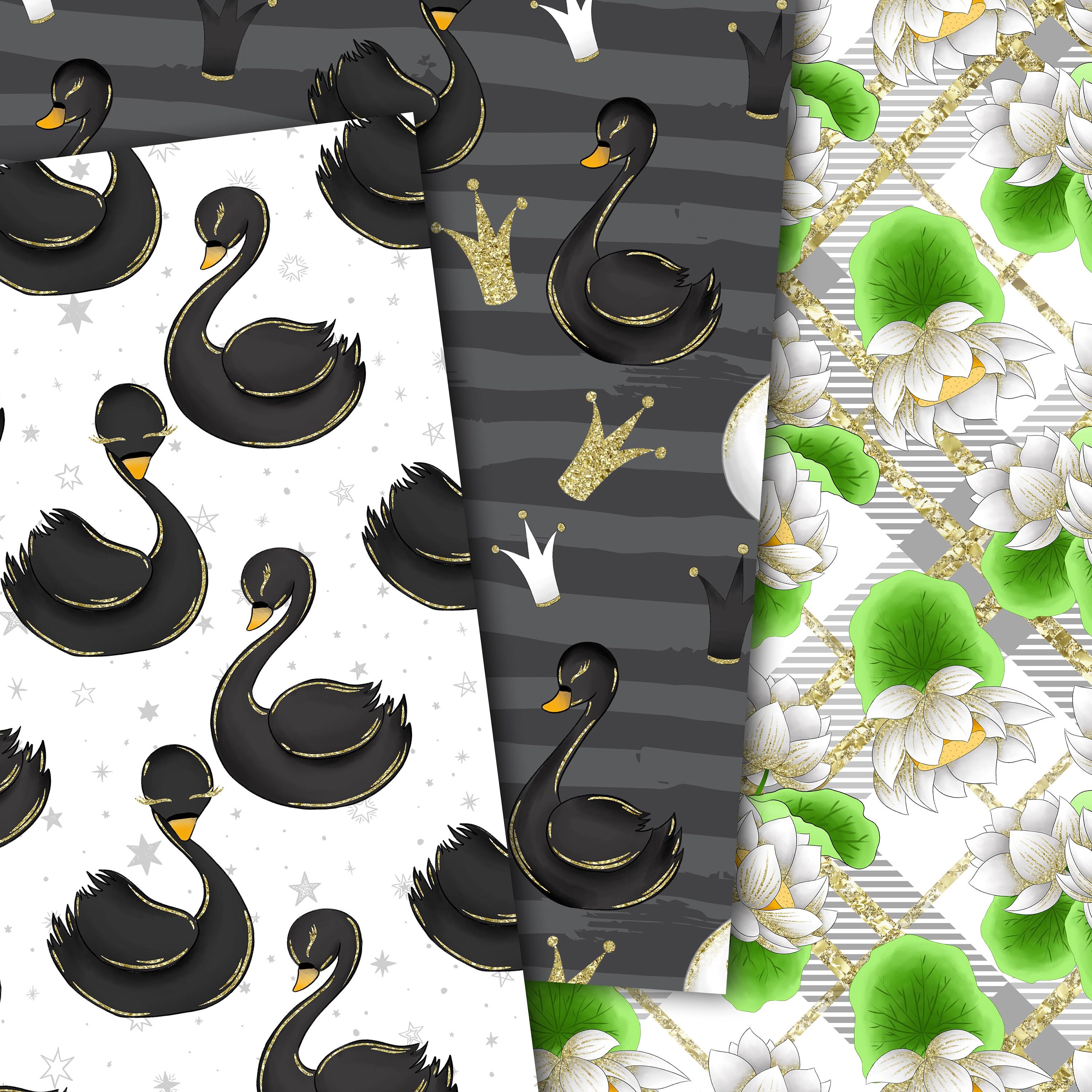 Wild swans paper Swan seamless pattern Black swan pattern | Etsy