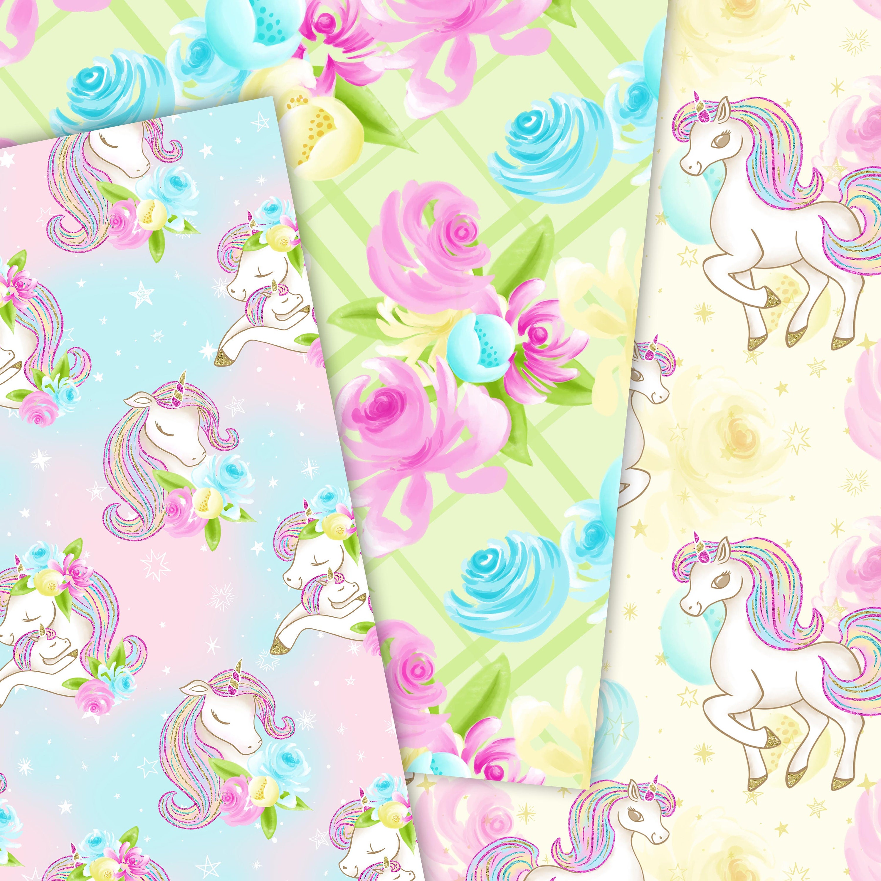 Unicorn Digital Paper Unicorns Patterns Colorful Unicorns - Etsy