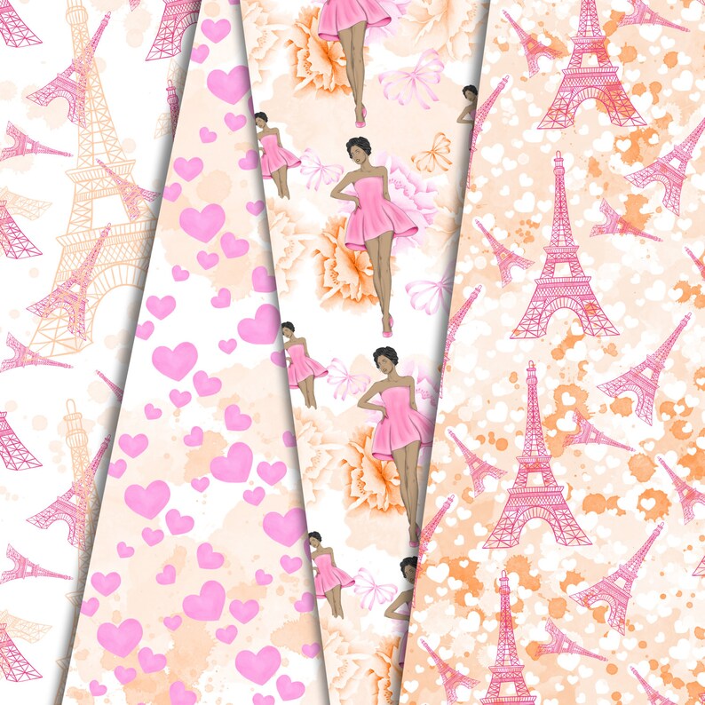Paris Digital Paper, Fashion Paper, African American Girl Paper ...