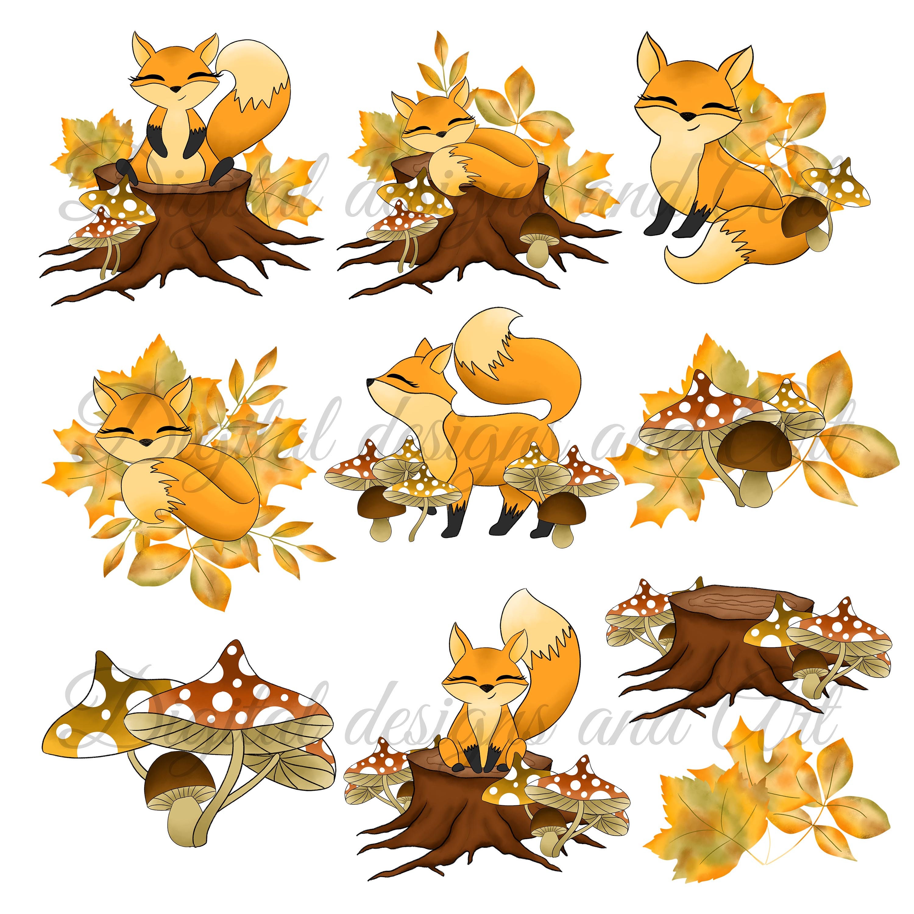 Fox clipart Autumn clipart Autumn leaves clipart Fall | Etsy