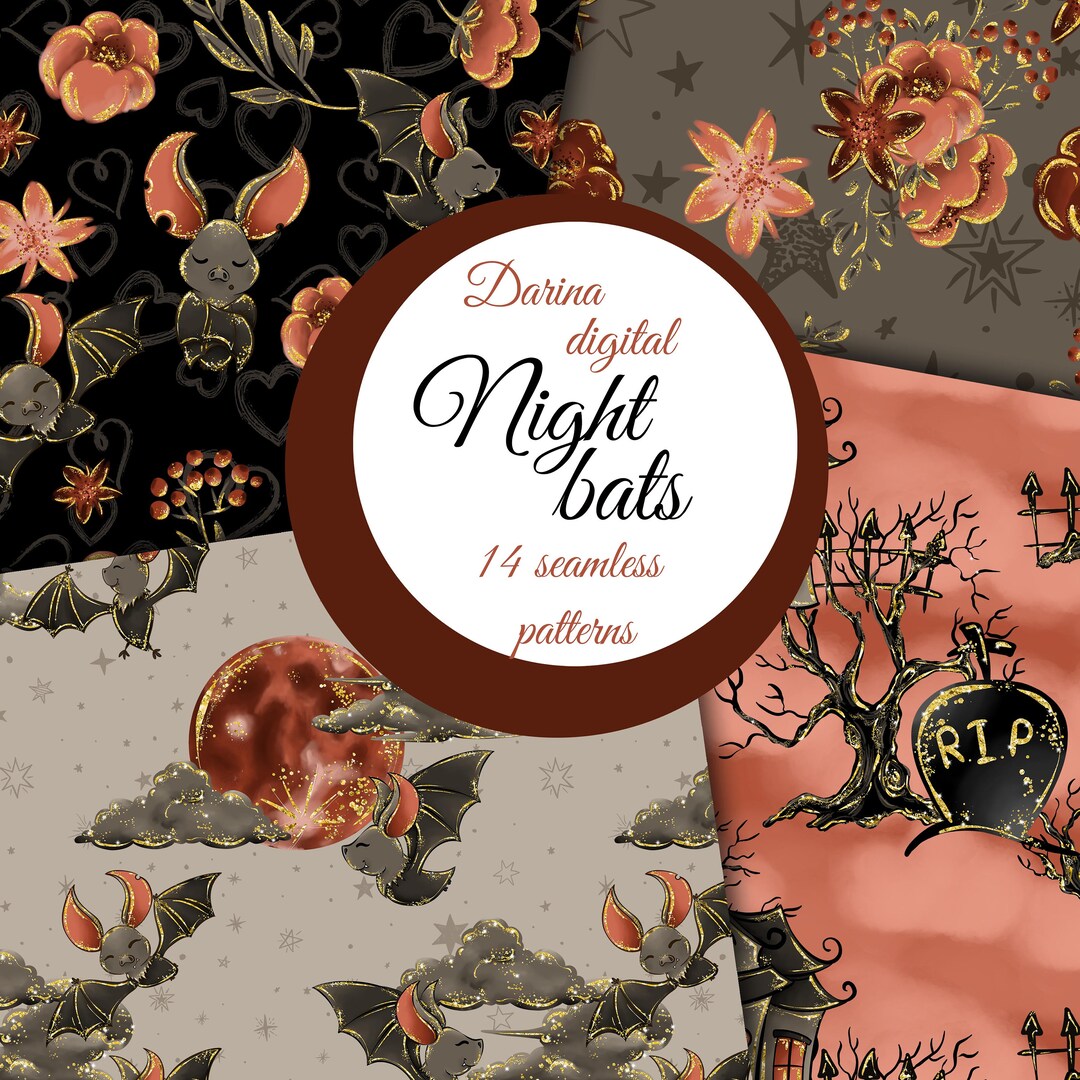 Bat Paper, Night Bat Paper, Halloween Paper, Commercial Use, POD Shops ...