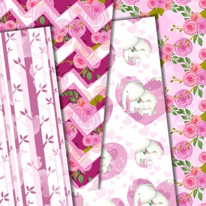 Elephant Digital Paper, Baby Papers Pack, Baby & Mama Elephant Patterns ...