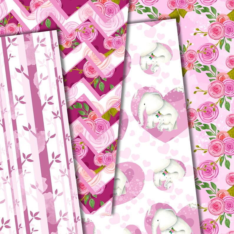 Elephant Digital Paper Baby Papers Pack Baby & Mama Elephant | Etsy