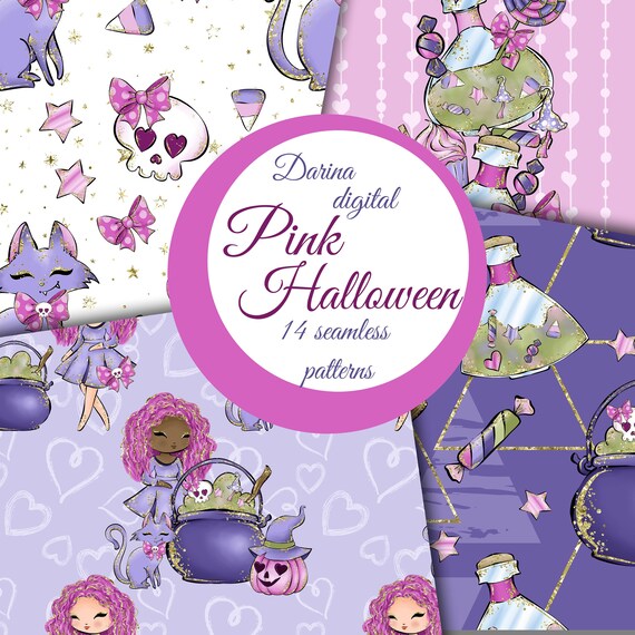 Pink Halloween Paper Halloween Pattern Witch Paper Pumpkin - Etsy