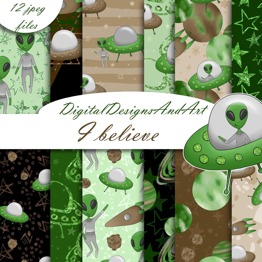 Alien Digital Paper, Alien Pattern, Spaceship Paper, E.T. Paper ...