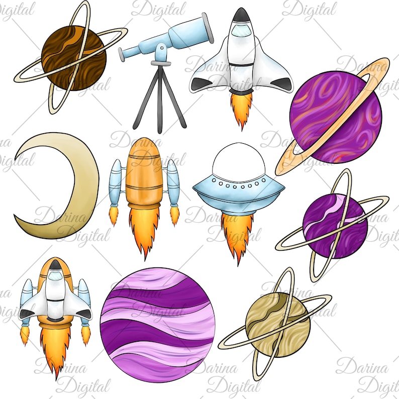 Space Clipart Planets Clipart Spaceship Alien Illustration - Etsy