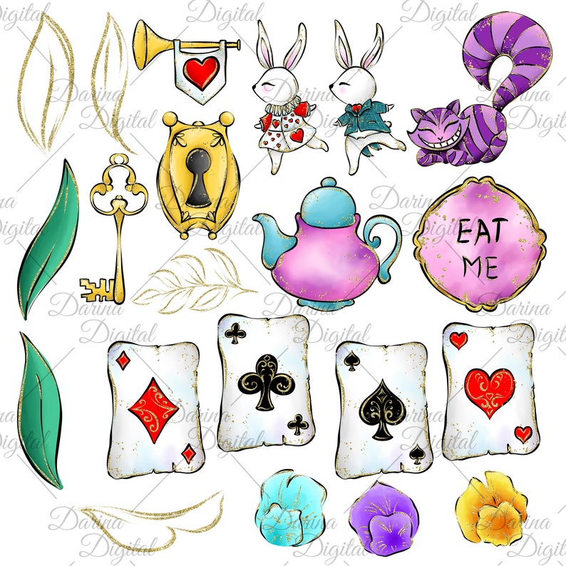 Alice in Wonderland Clipart Mad Hatter White Rabbit - Etsy