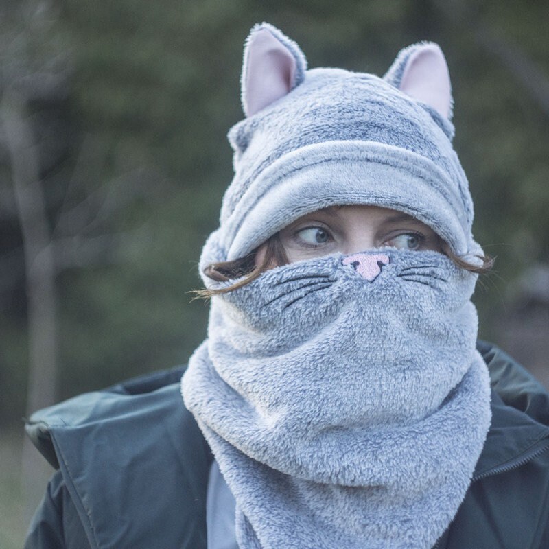 DAS CAT-Set: pelzige Mütze und Snood mit Katzennase - Etsy.de