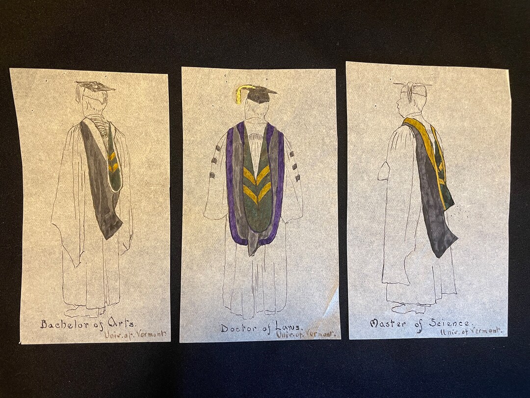 1893 Univ Vermont Graduation Drawings Cap and Gown Hand Colored ...