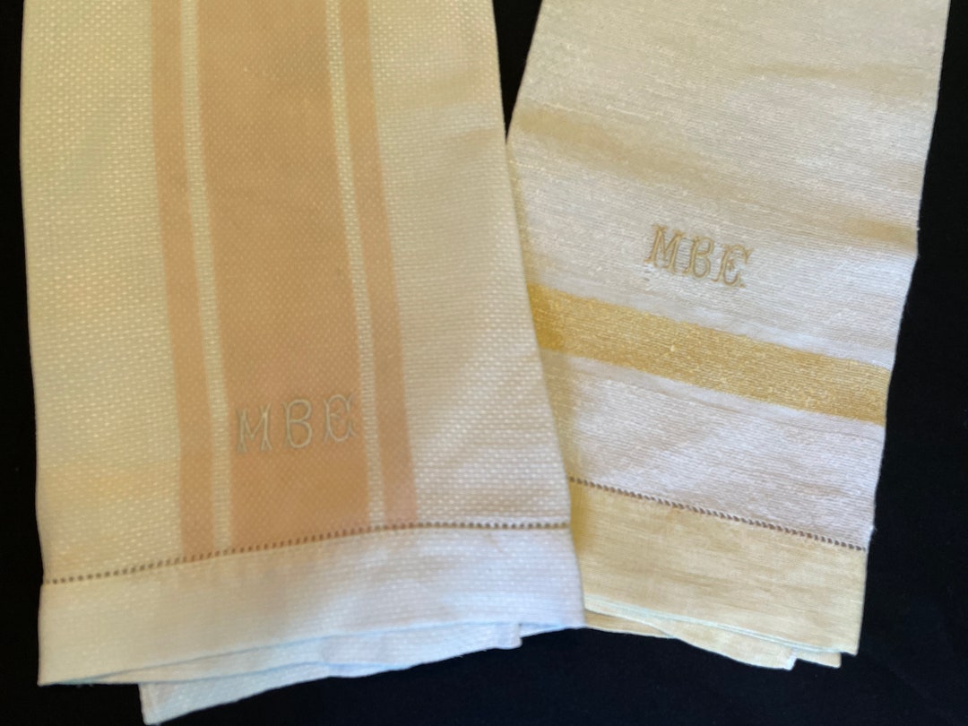 2 Linen MBE Monogram Vintage TUFFLE Hand Towels 1910s Hand Stitched ...