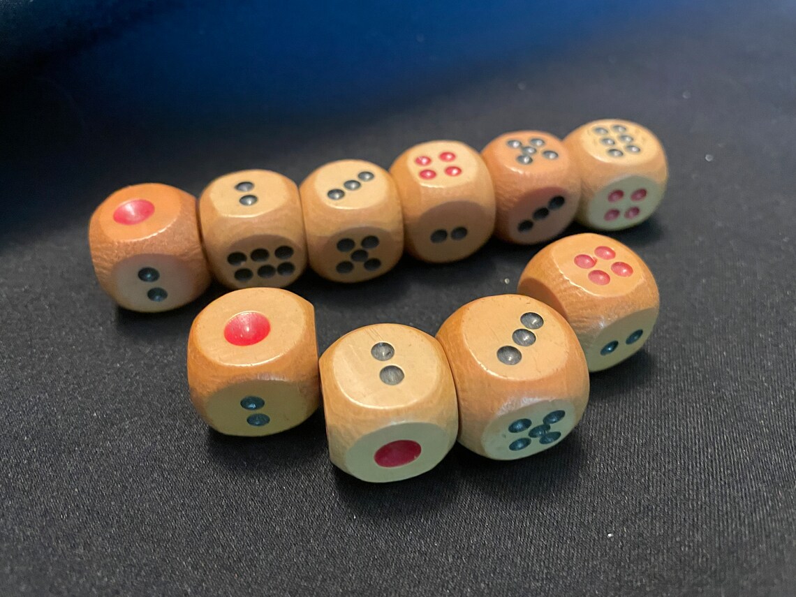 10 Vintage Wooden Dice Rounded Edges Black Red 1960s Game - Etsy