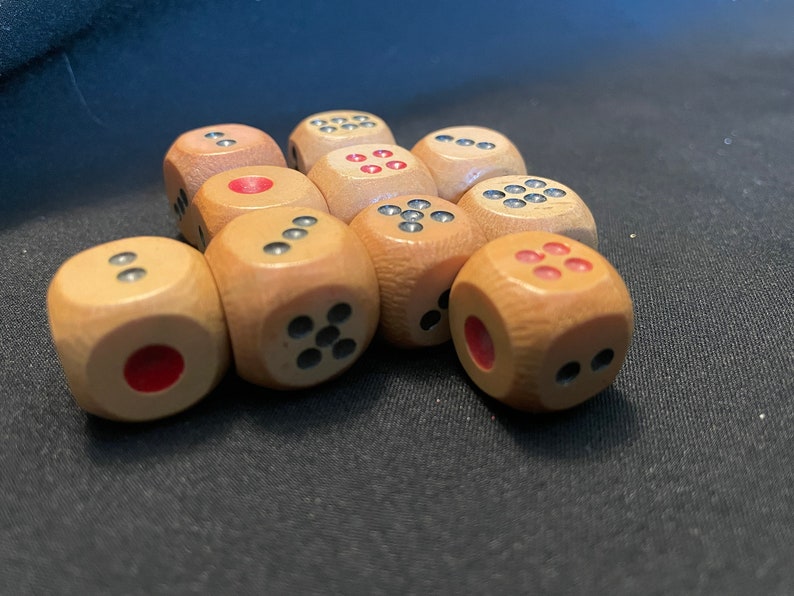 10 Vintage Wooden Dice Rounded Edges Black Red 1960s Game - Etsy