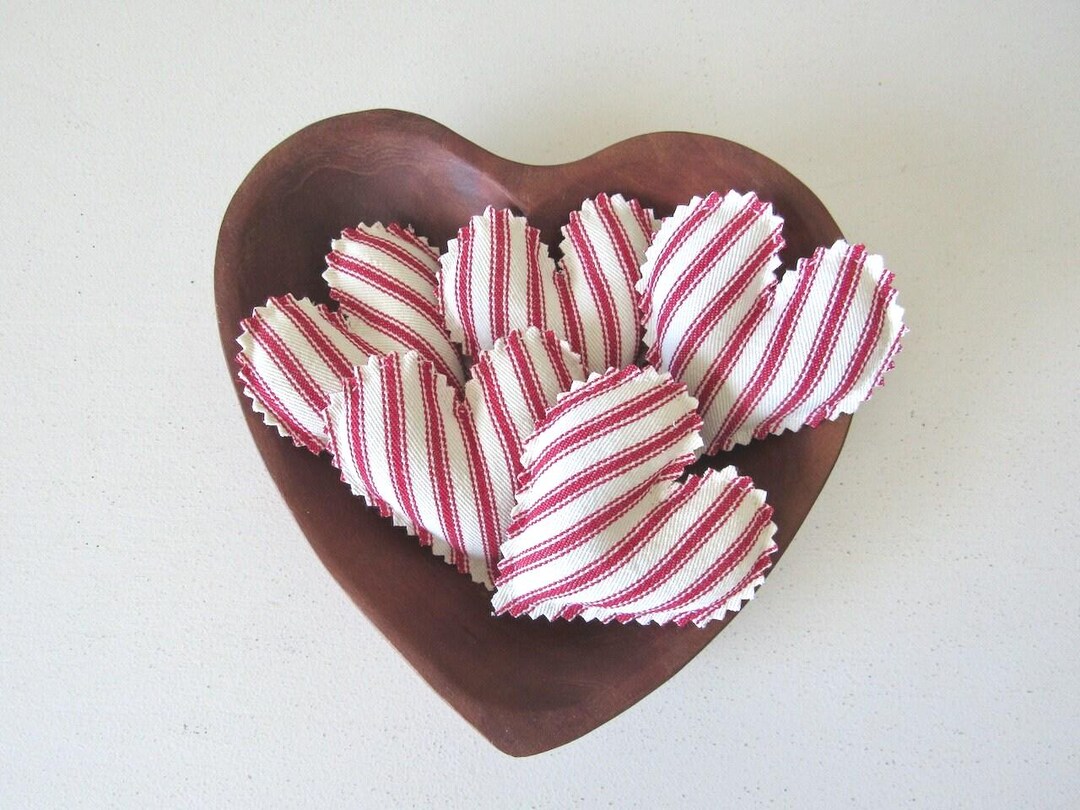 Mini Ticking Stripe Hearts Set of Five - Etsy