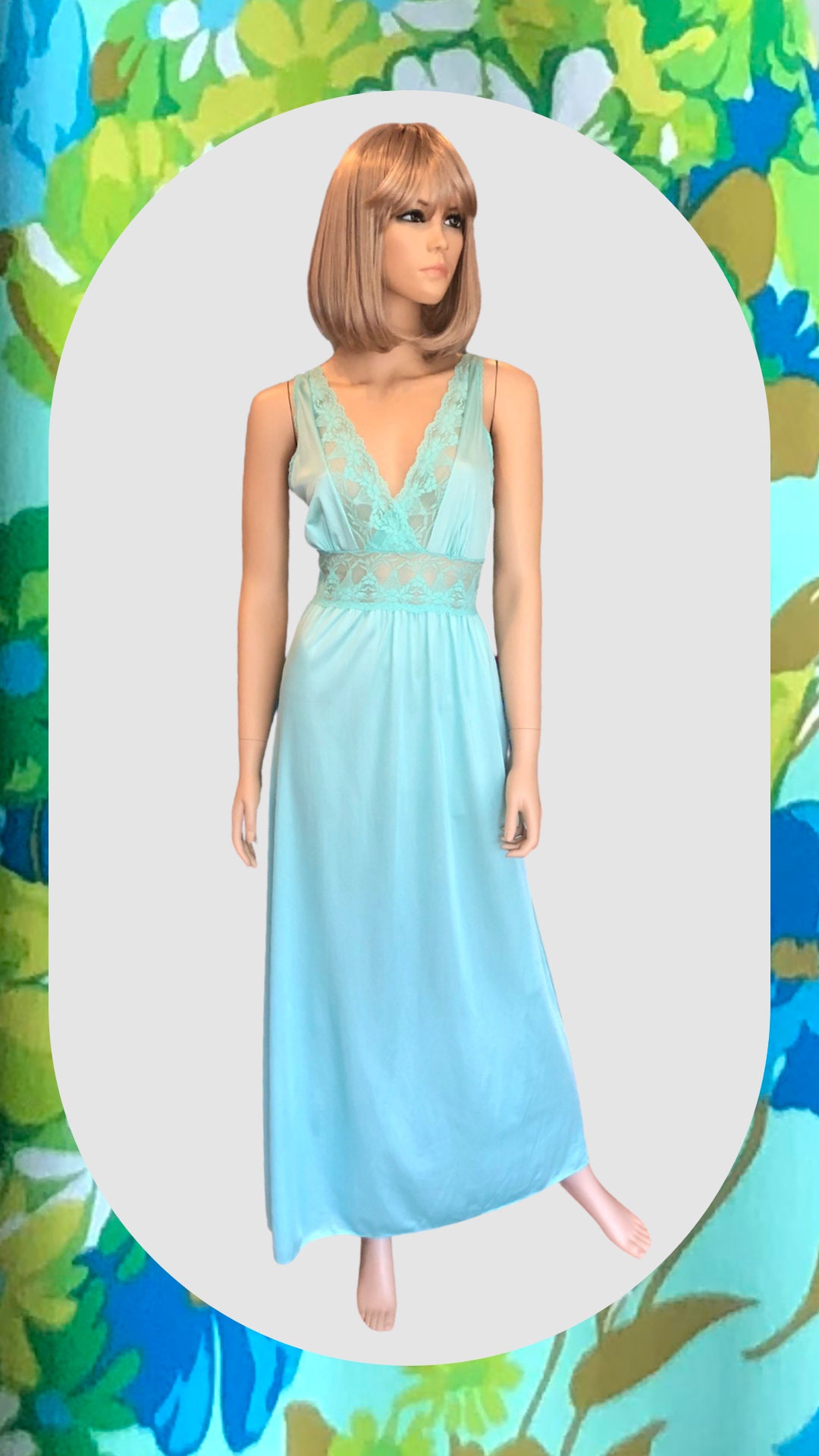 Vintage 1970’s Pale Aqua Nightgown, 70’s Turquoise Full Length ...