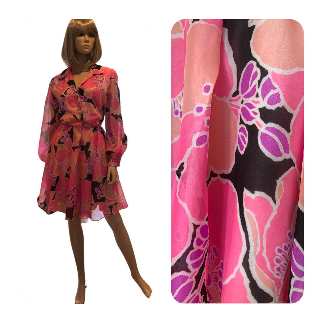 1960’s Leslie Fay Dress, Vintage Floral Long Sleeved Swing Dress With ...