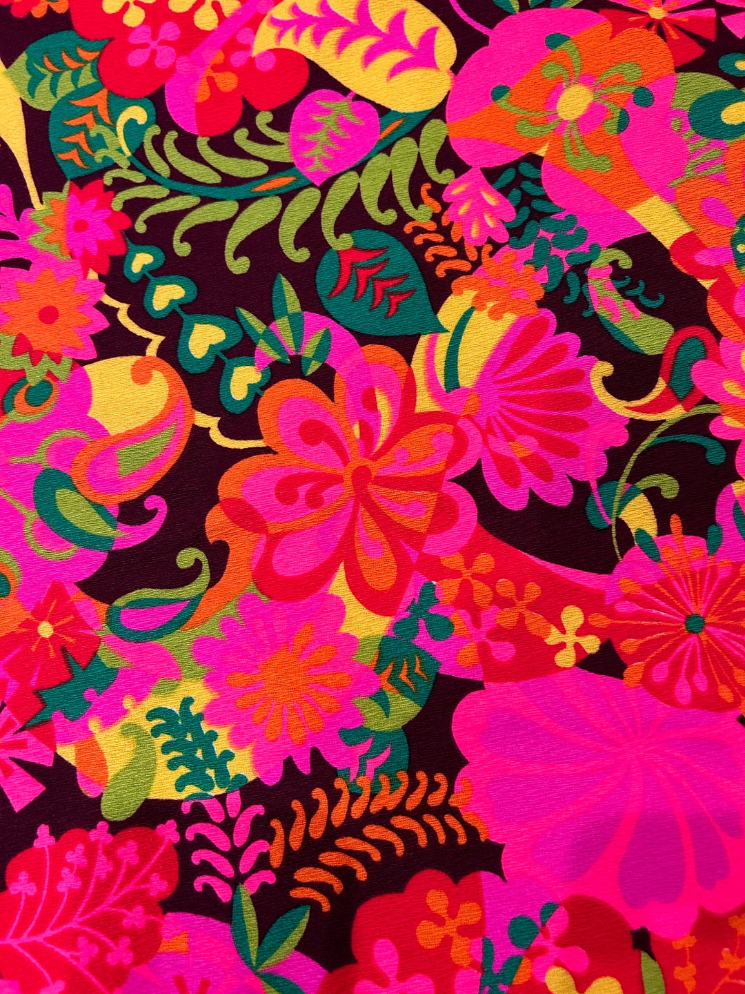 Authentic 1960s Floral Barkcloth Fabric, Vintage Afghan Fabric, 60s ...