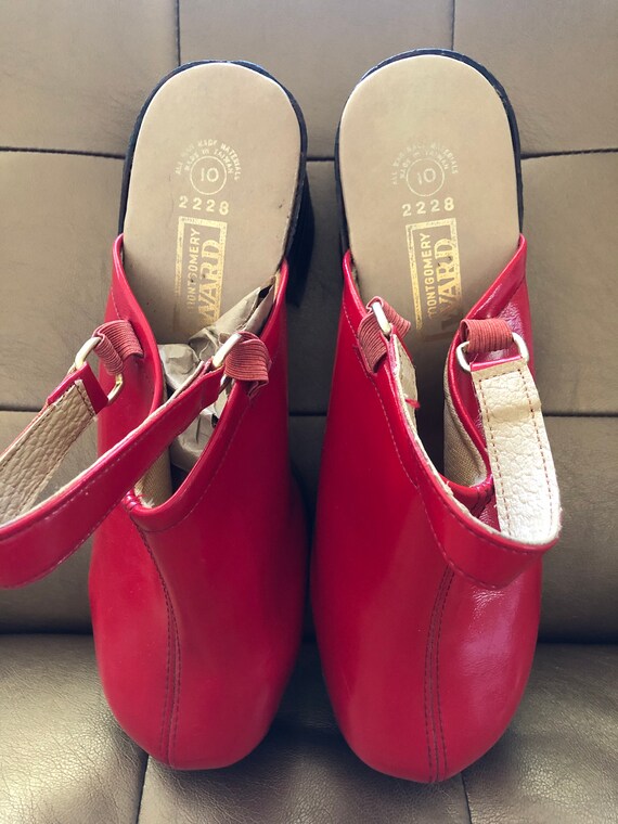 1970’s Lipstick Red Platform Clogs, Vintage 70’s Faux… - Gem