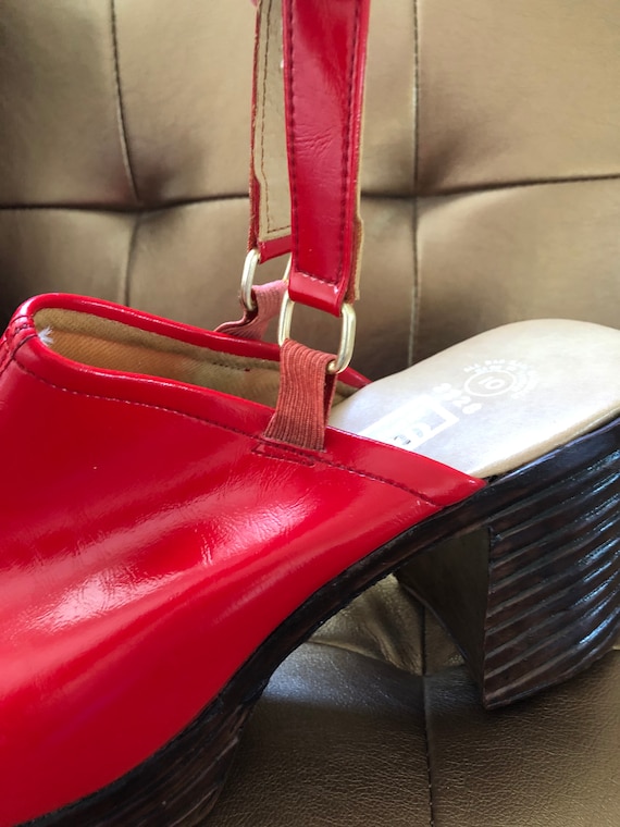 1970’s Lipstick Red Platform Clogs, Vintage 70’s Faux… - Gem