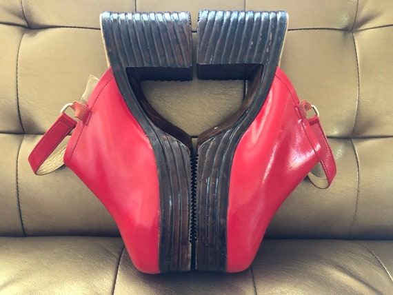 1970’s Lipstick Red Platform Clogs, Vintage 70’s Faux… - Gem