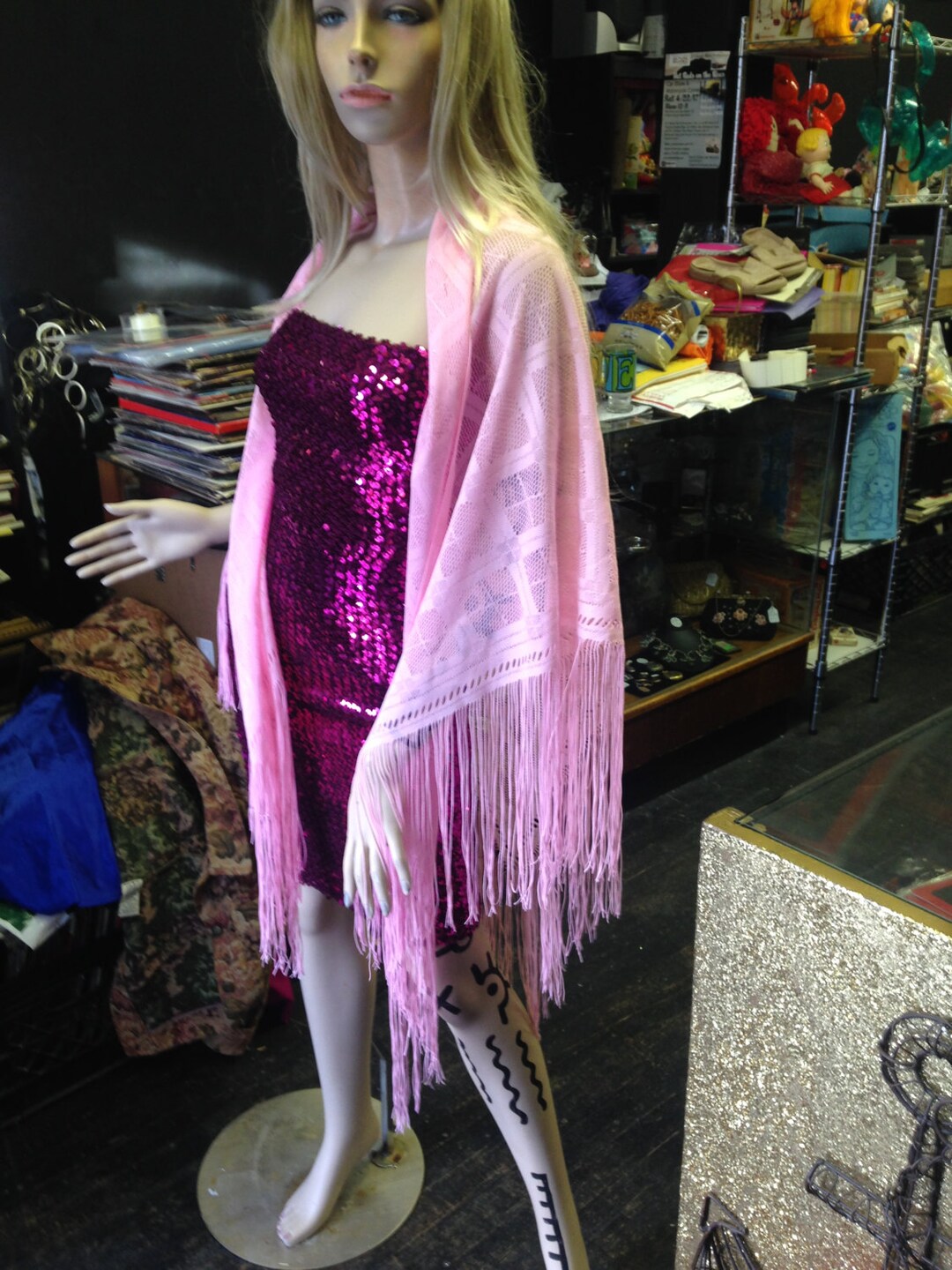 Vintage 1970's Pink Crochet Shawl, Pink Polyester Wrap, Vintage Spring ...