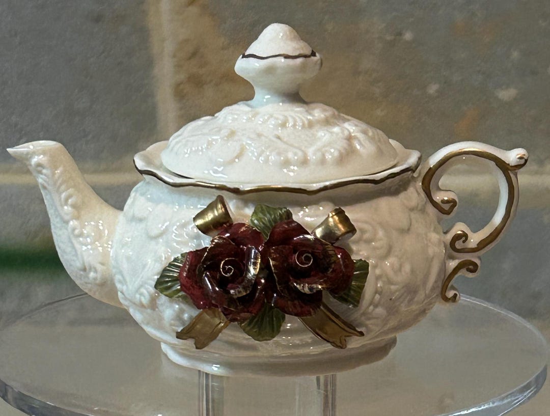 Vtg 2000 Porcelain Teapot Cornerstone Creations Japan Red Roses Gold ...